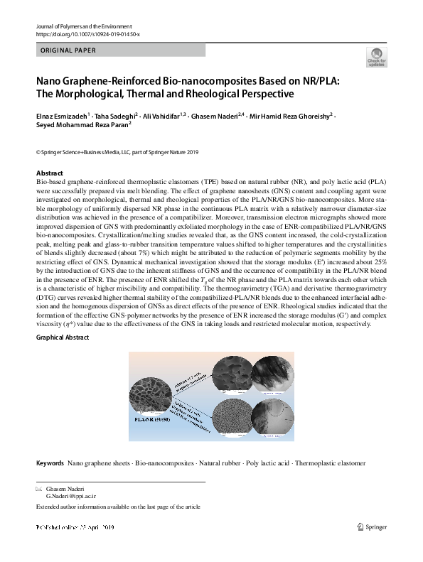 (PDF) Nano Graphene-Reinforced Bio-nanocomposites Based on NR/PLA: The ...