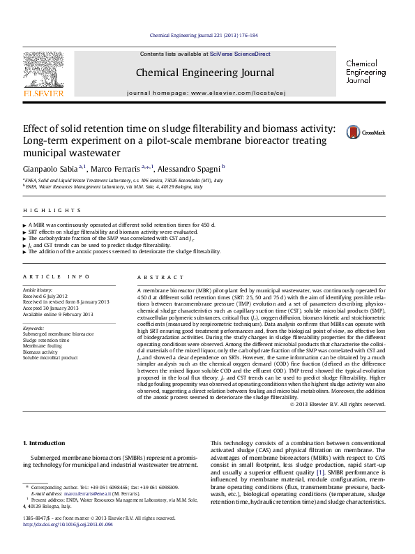 (PDF) Effect of solid retention time on sludge filterability and ...