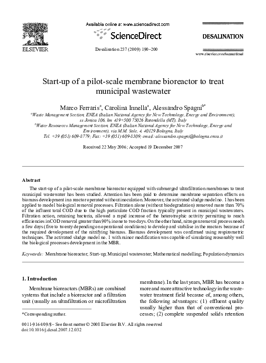 (PDF) Start-up of a pilot-scale membrane bioreactor to treat municipal ...