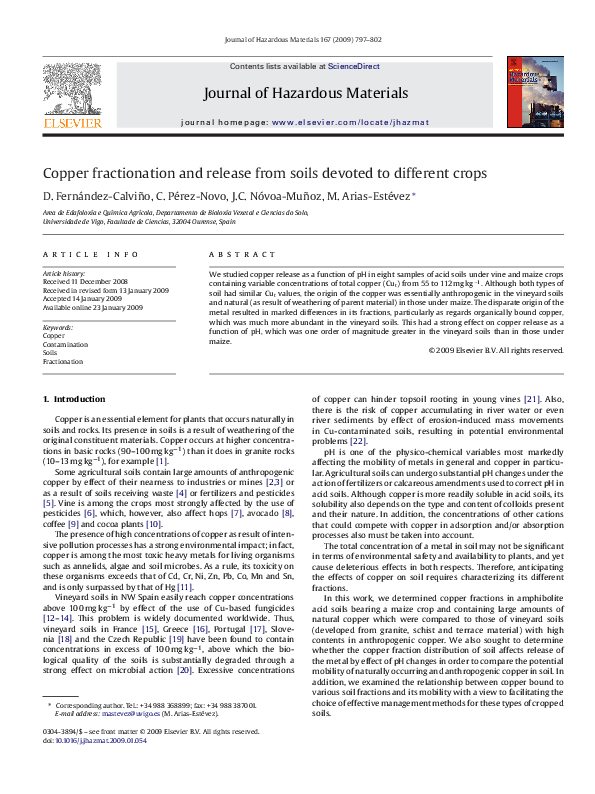 (PDF) Copper fractionation and release from soils devoted to different ...