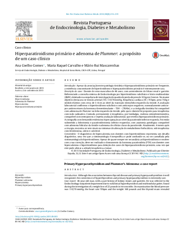(PDF) Hiperparatiroidismo primário e adenoma de Plummer: a propósito de ...