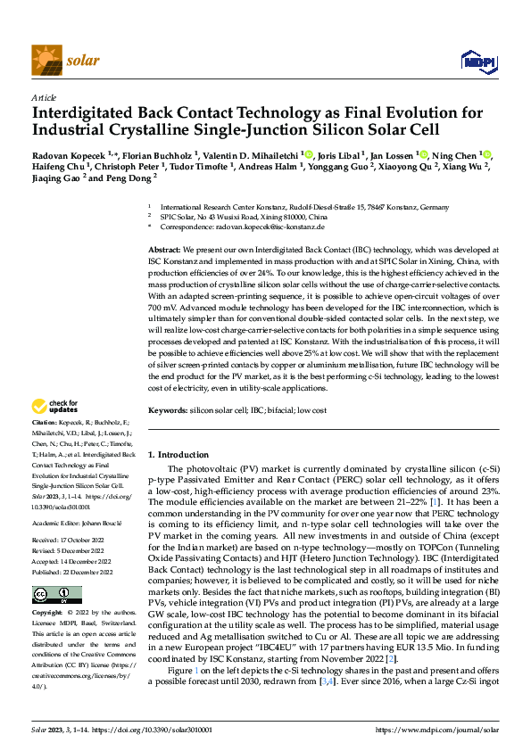 (PDF) Interdigitated Back Contact Technology as Final Evolution for ...