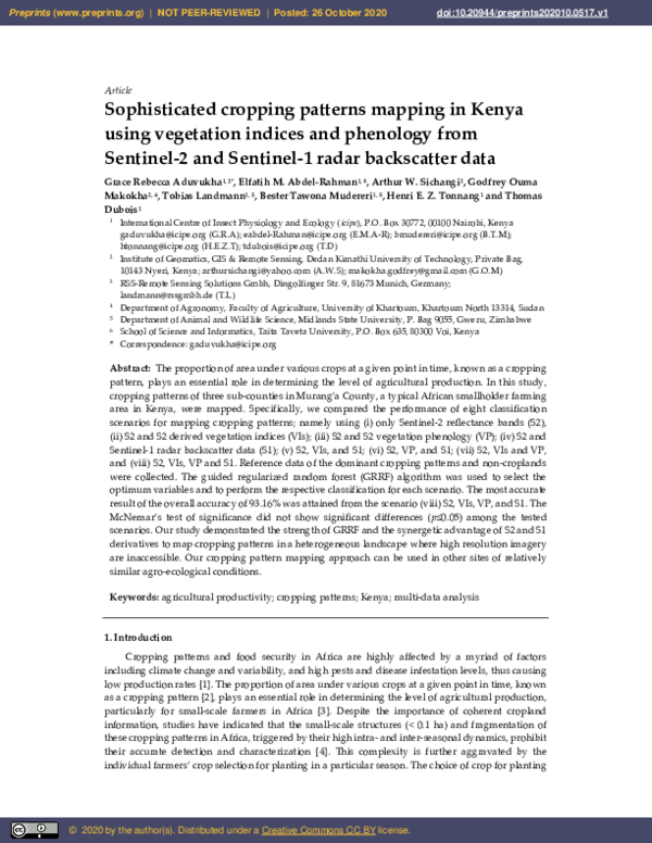 (PDF) Sophisticated Cropping Patterns Mapping in Kenya Using Vegetation Indices and Phenology ...