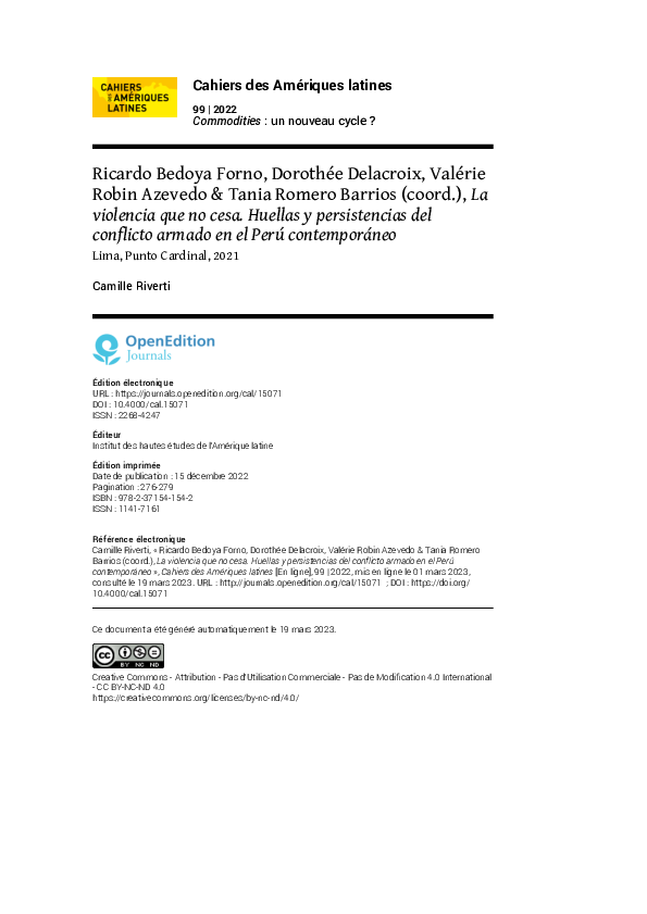 (PDF) Ricardo Bedoya Forno, Dorothée Delacroix, Valérie Robin Azevedo ...