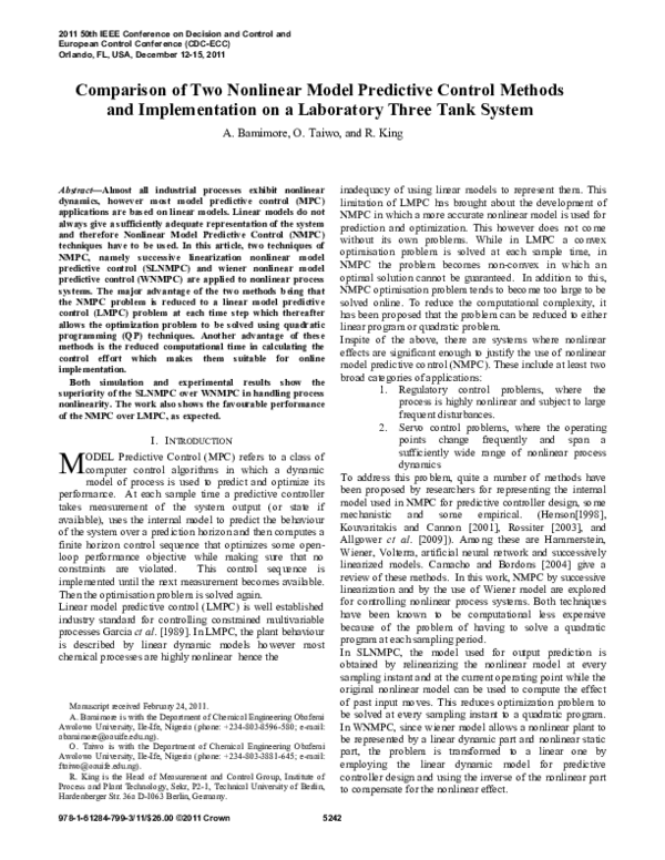 Pdf Comparison Of Two Nonlinear Model Predictive Control Methods And