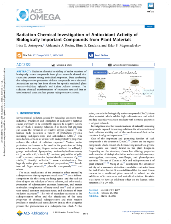 (PDF) Radiation Chemical Investigation of Antioxidant Activity of Biologically Important ...