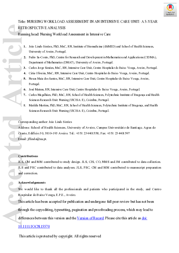 (PDF) Nursing workload assessment in an intensive care unit: A 5‐year retrospective analysis