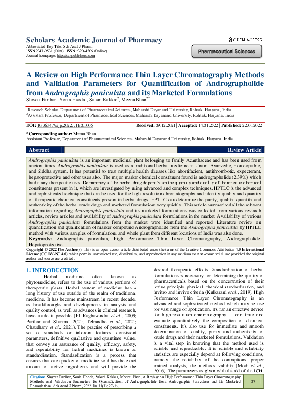 Pdf A Review On High Performance Thin Layer Chromatography Methods And Validation Parameters