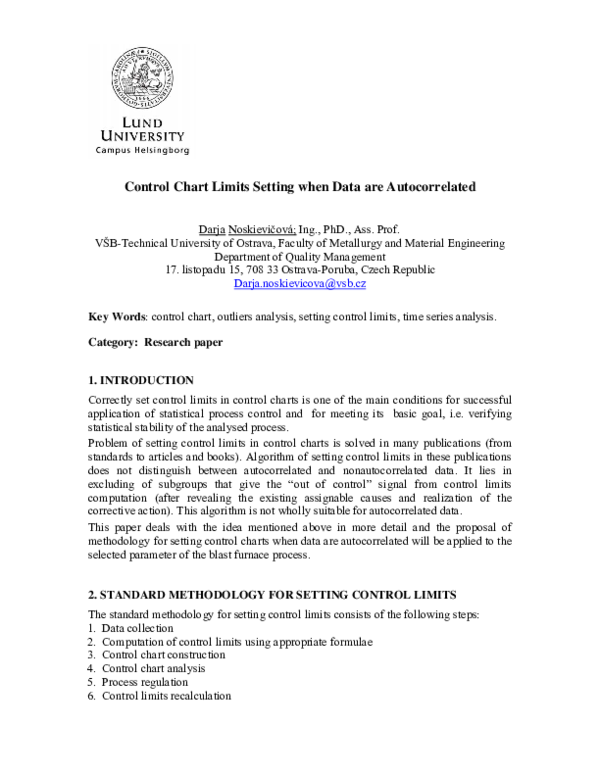 (PDF) Control Chart Limits Setting when Data are Auto-Correlated