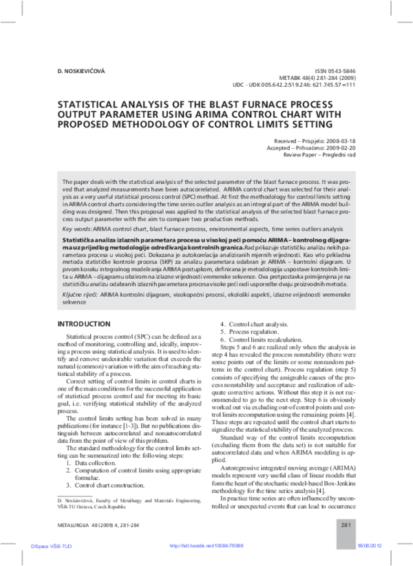(PDF) Statistical analysis of the blast furnace process output parameter using arima control ...