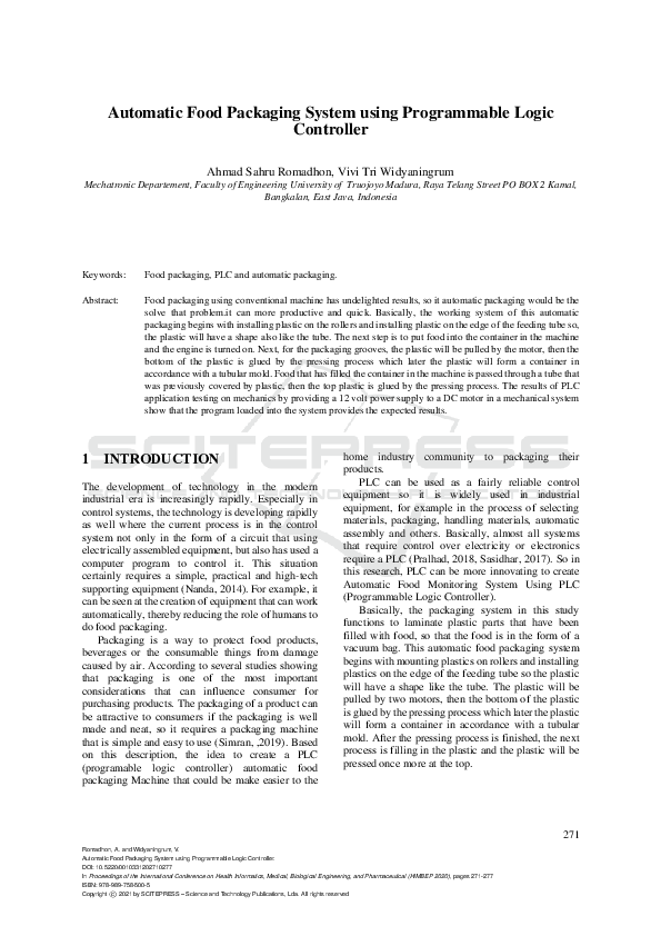 Pdf Automatic Food Packaging System Using Programmable Logic Controller