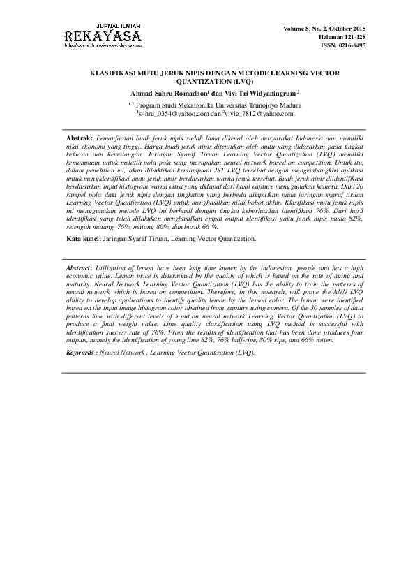 (PDF) Klasifikasi Mutu Jeruk Nipis Dengan Metode Learning Vector Quantization (LVQ)