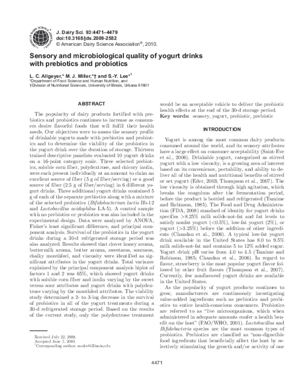 (PDF) Sensory and microbiological quality of yogurt drinks with prebiotics and probiotics