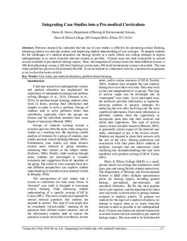 (PDF) Integrating Case Studies into a Pre-Medical Curriculum