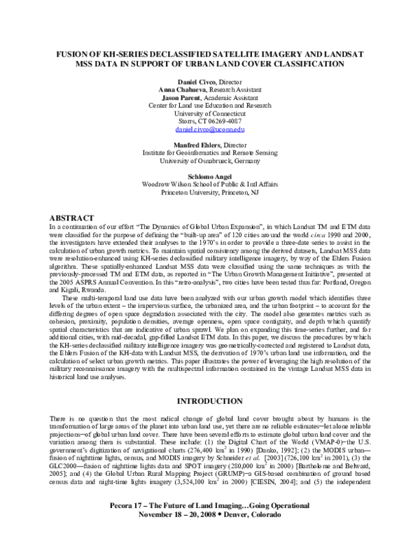 (PDF) Fusion of KH-Series Declassified Satellite Imagery and Landsat ...