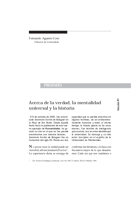 (PDF) Acerca de la verdad, la mentalidad universal de la historia