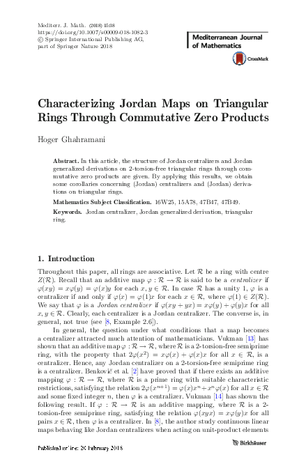 (PDF) Characterizing Jordan Maps on Triangular Rings Through ...