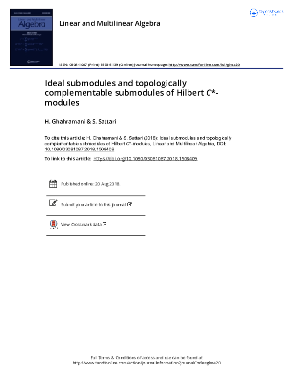 (PDF) Ideal submodules and topologically complementable submodules of Hilbert C*-modules | hoger ...