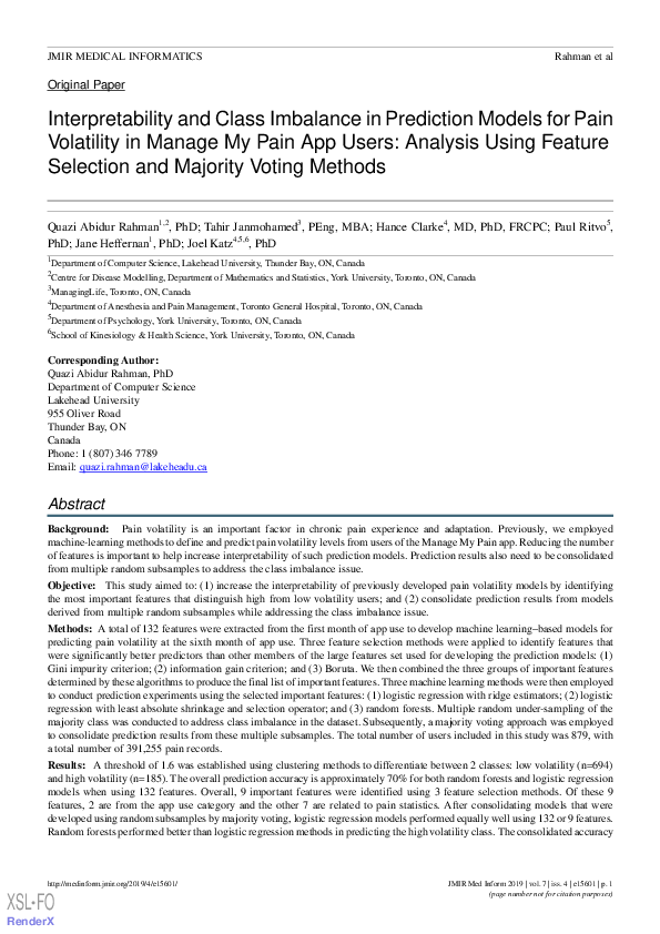 (PDF) Interpretability and Class Imbalance in Prediction Models for Pain Volatility in Manage My ...