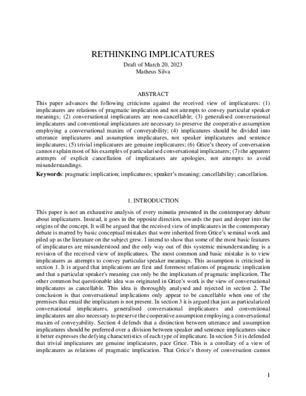 (PDF) Rethinking Implicatures