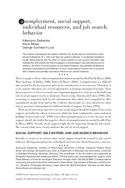(PDF) Unemployment, Social Support, Individual Resources, and Job ...