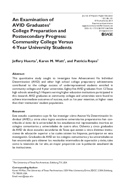 (PDF) An Examination of AVID Graduates’ College Preparation and ...