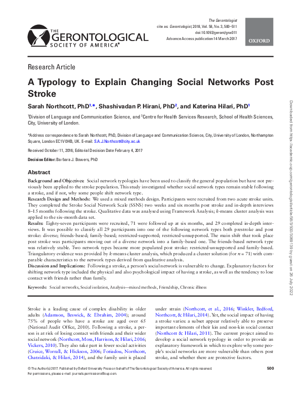 (PDF) A Typology to Explain Changing Social Networks Post Stroke