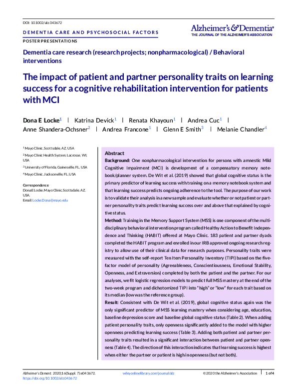 (PDF) The impact of patient and partner personality traits on learning ...