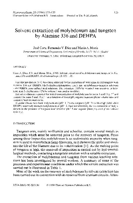 (PDF) Solvent extraction of molybdenum and tungsten by Alamine 336 and ...