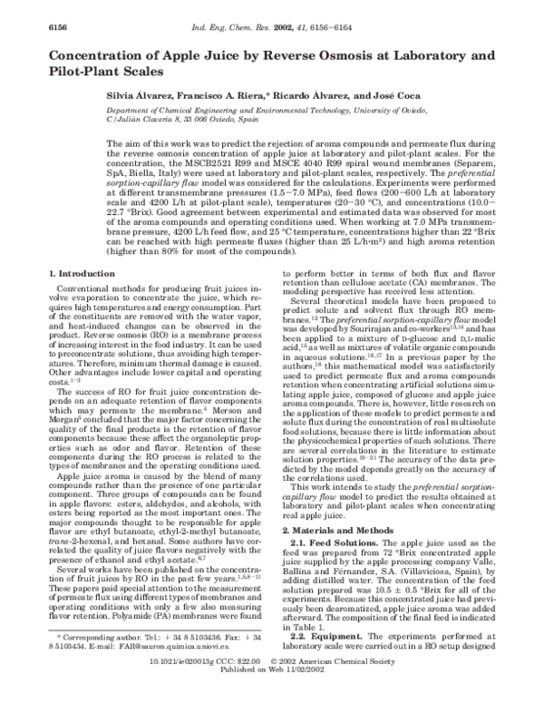 (PDF) Concentration of Apple Juice by Reverse Osmosis at Laboratory and ...
