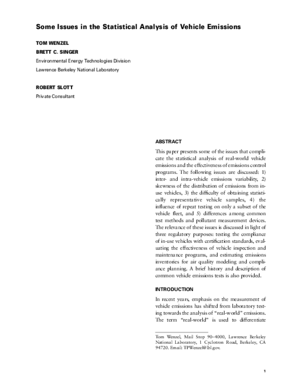 (PDF) Some issues in the statistical analysis of vehicle emissions