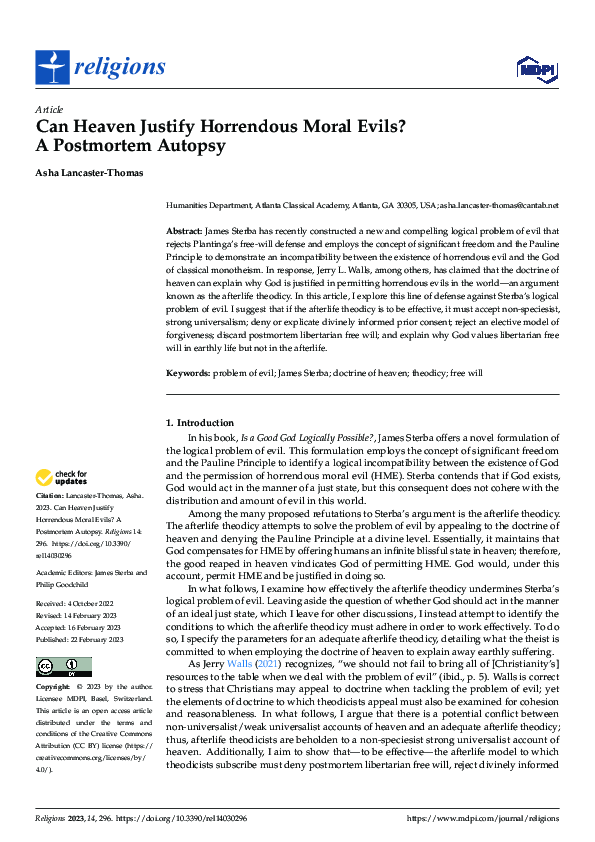 (PDF) Can Heaven Justify Horrendous Moral Evils? A Postmortem Autopsy