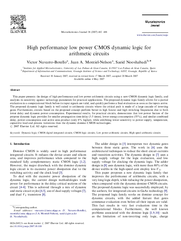 (PDF) High performance low power CMOS dynamic logic for arithmetic circuits | Juan A. Montiel ...
