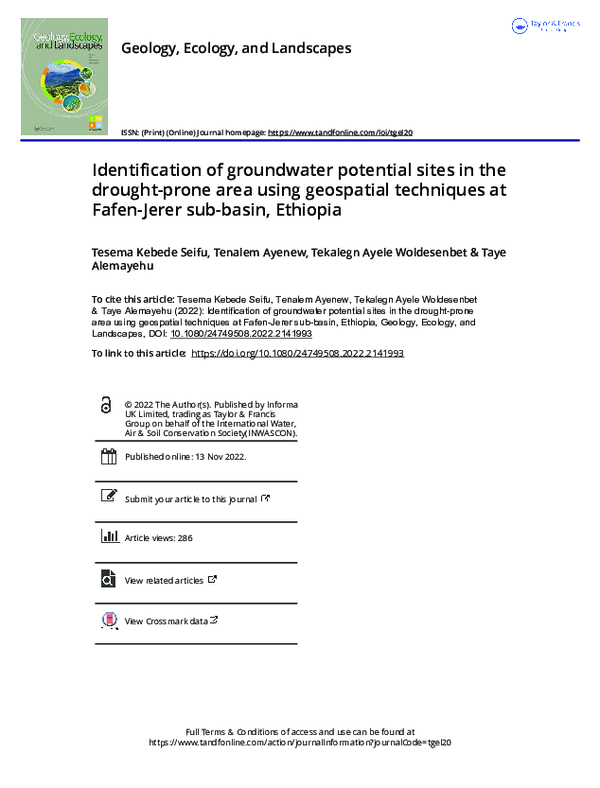 Pdf Identification Of Groundwater Potential Sites In The Drought Prone Area Using Geospatial