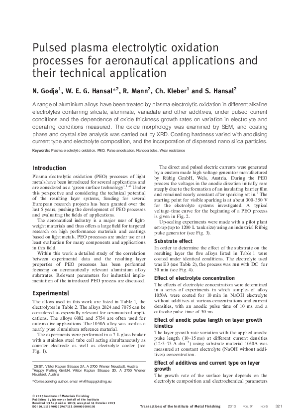 (PDF) Pulsed plasma electrolytic oxidation processes for aeronautical applications and their ...