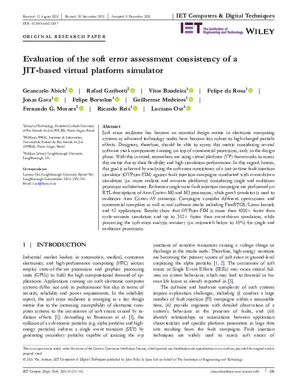 (PDF) Evaluation of the soft error assessment consistency of a JIT‐based virtual platform ...