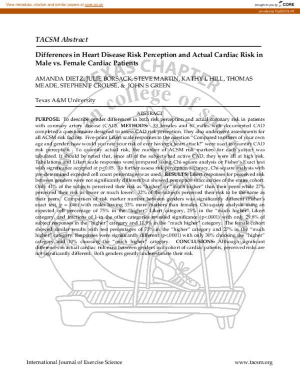 (PDF) Differences in Heart Disease Risk Perception and Actual Cardiac ...