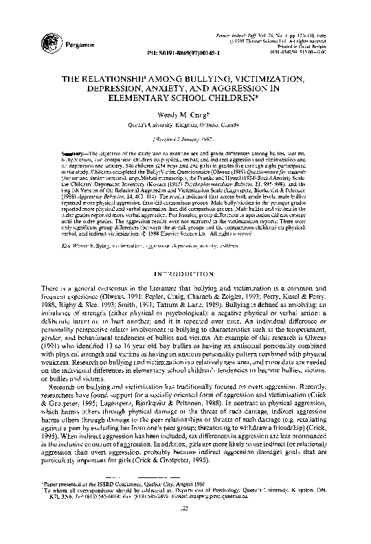 (PDF) The relationship among bullying, victimization, depression, anxiety, and aggression in ...