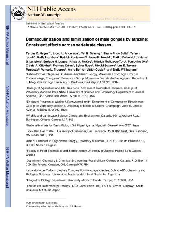 (PDF) Demasculinization and feminization of male gonads by atrazine ...