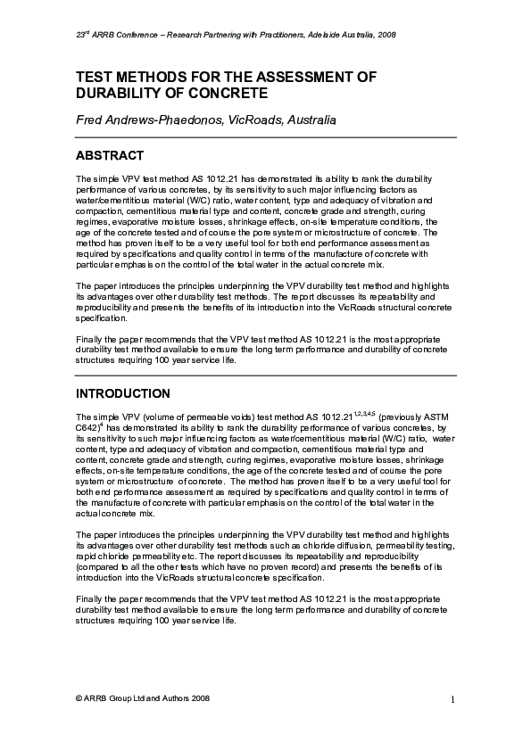 (PDF) Test methods for the assessment of durability of concrete
