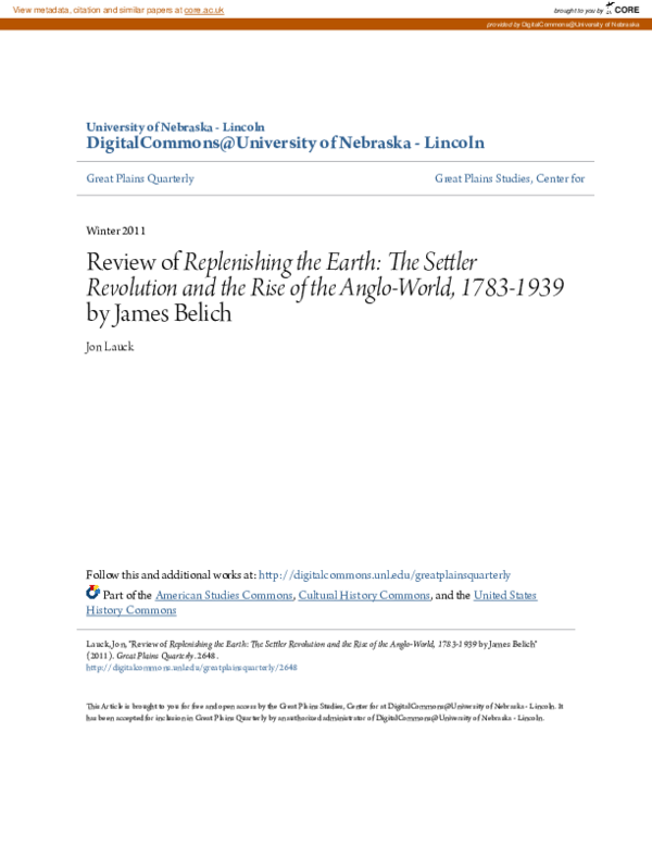(PDF) Review of \u3ci\u3eReplenishing the Earth: The Settler Revolution ...