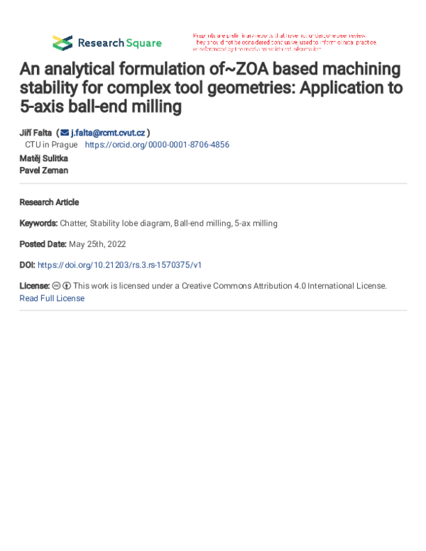 (PDF) An analytical formulation of~ZOA based machining stability for complex tool geometries ...