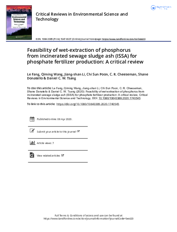 (PDF) Feasibility of wet-extraction of phosphorus from incinerated ...