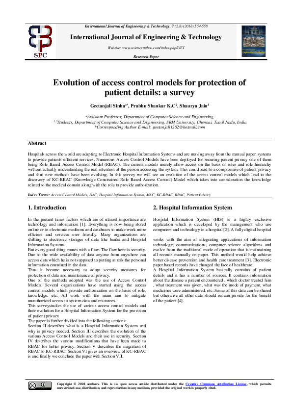 (PDF) Evolution of access control models for protection of patient ...