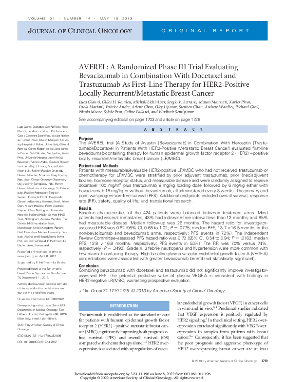 (PDF) AVEREL: A Randomized Phase III Trial Evaluating Bevacizumab in ...