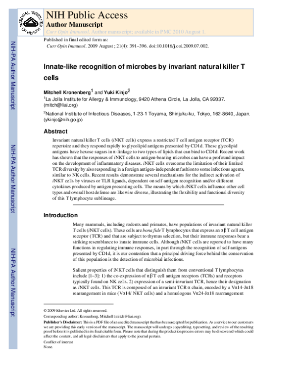(PDF) Innate-like recognition of microbes by invariant natural killer T ...