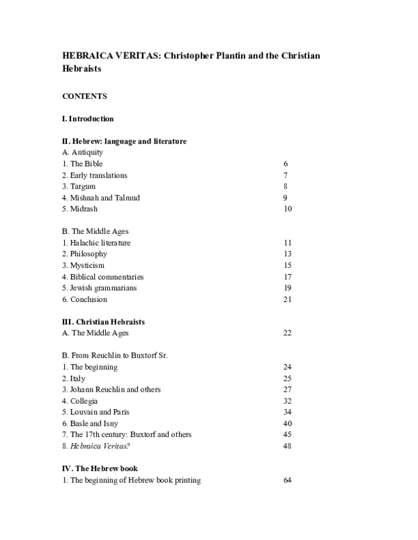 (PDF) HEBRAICA VERITAS: Christopher Plantin and the Christian Hebraists