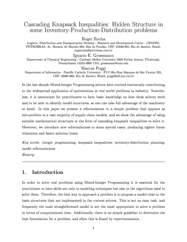 (PDF) Cascading Knapsack Inequalities: Hidden Structure in some ...