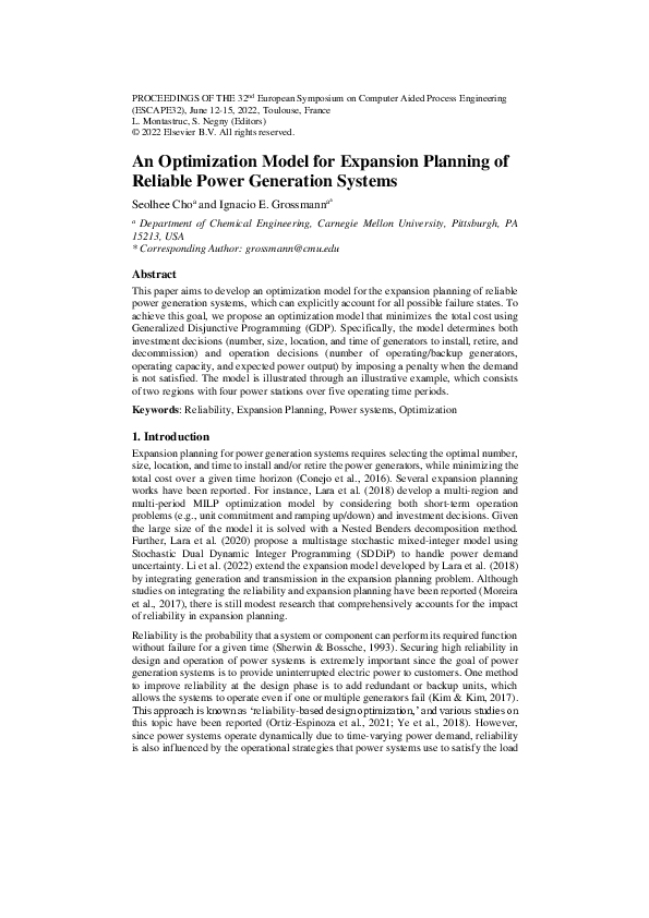 (PDF) An Optimization Model for Expansion Planning of Reliable Power ...