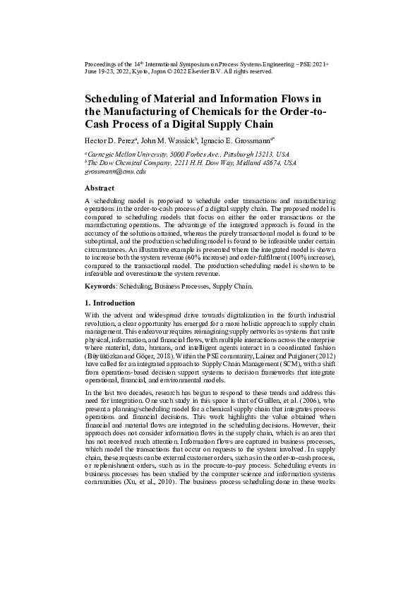 (PDF) Scheduling of Material and Information Flows in the Manufacturing of Chemicals for the ...
